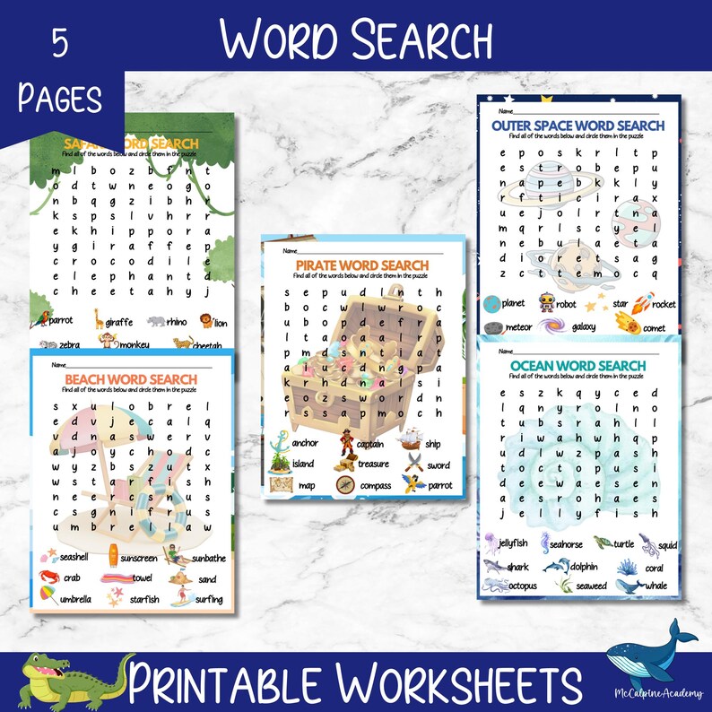 Fun & Educational Word Search Worksheets for Kids | 10 Themed Puzzles ...