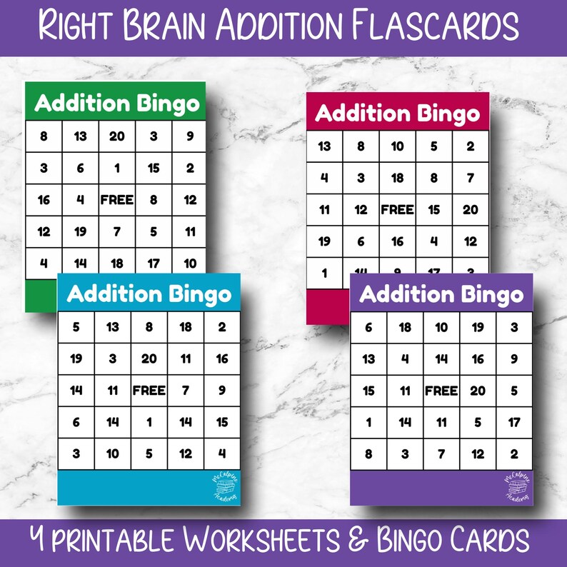 Right Brain Flashcards Addition: Adding 8’s Math Facts/sums to 20 - Etsy