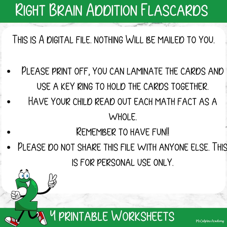Right Brain Flashcards Addition: Adding 2's Math Facts - Etsy