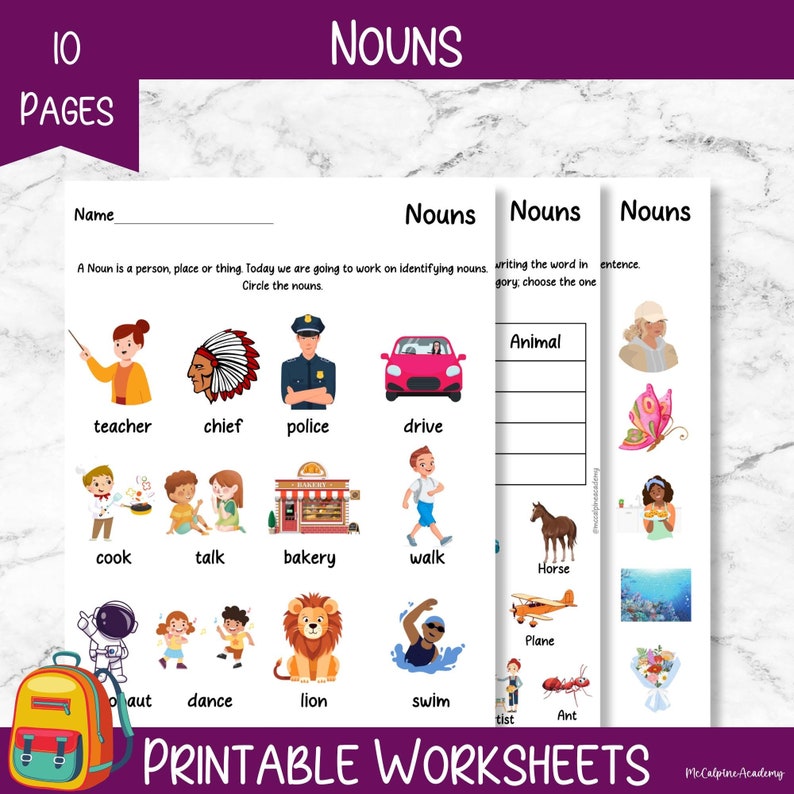 Noun Worksheets, Printable Worksheets - Etsy