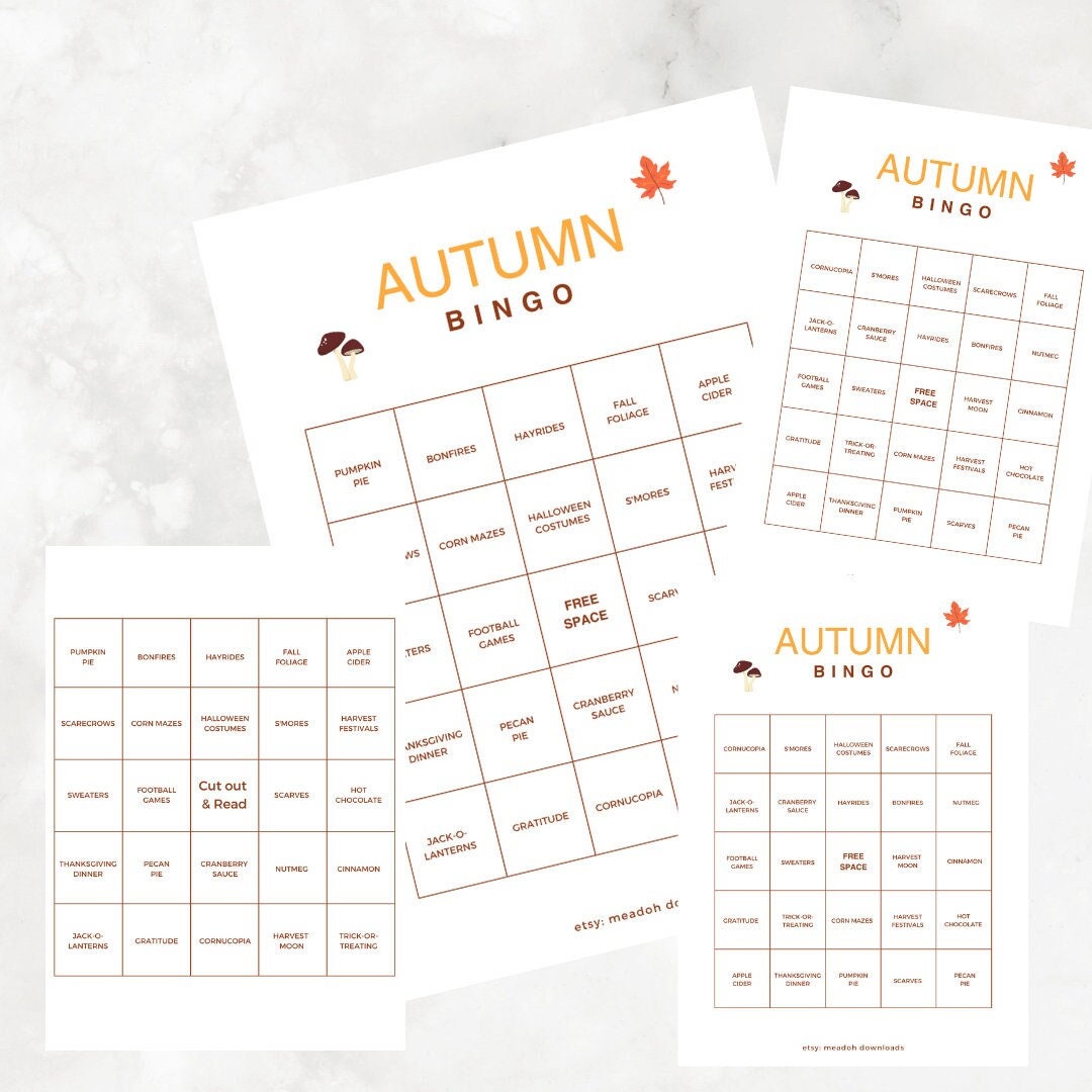 AUTUMN FALL BINGO Halloween Modern Fun Game Printable Digital Download ...
