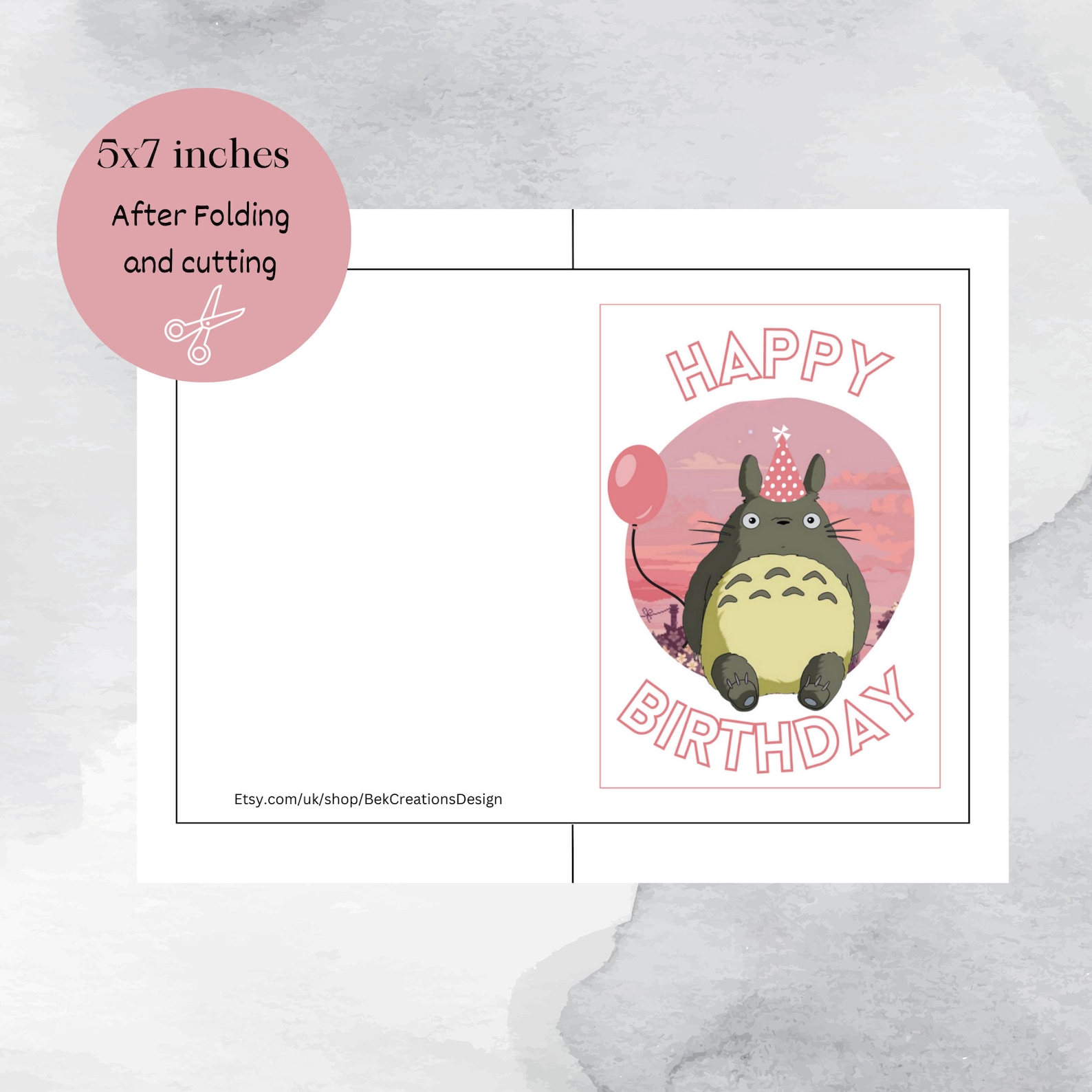 Pink Totoro Birthday Card, Cute and Adorable Totoro, Studio Ghibli ...