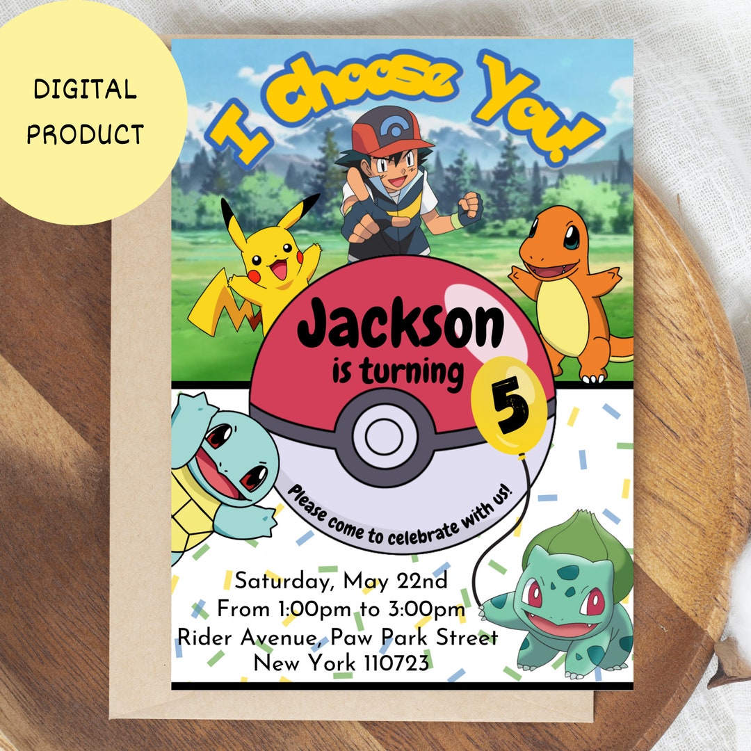 Pokemon Invitation Card, Digital Invitation Card, I Choose You Card ...