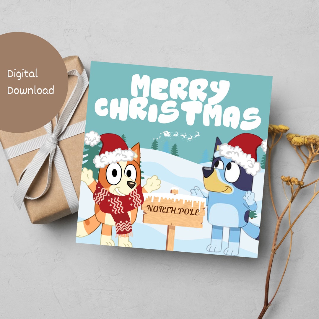Merry Christmas Bluey Cartoon Card for Kids - Etsy UK