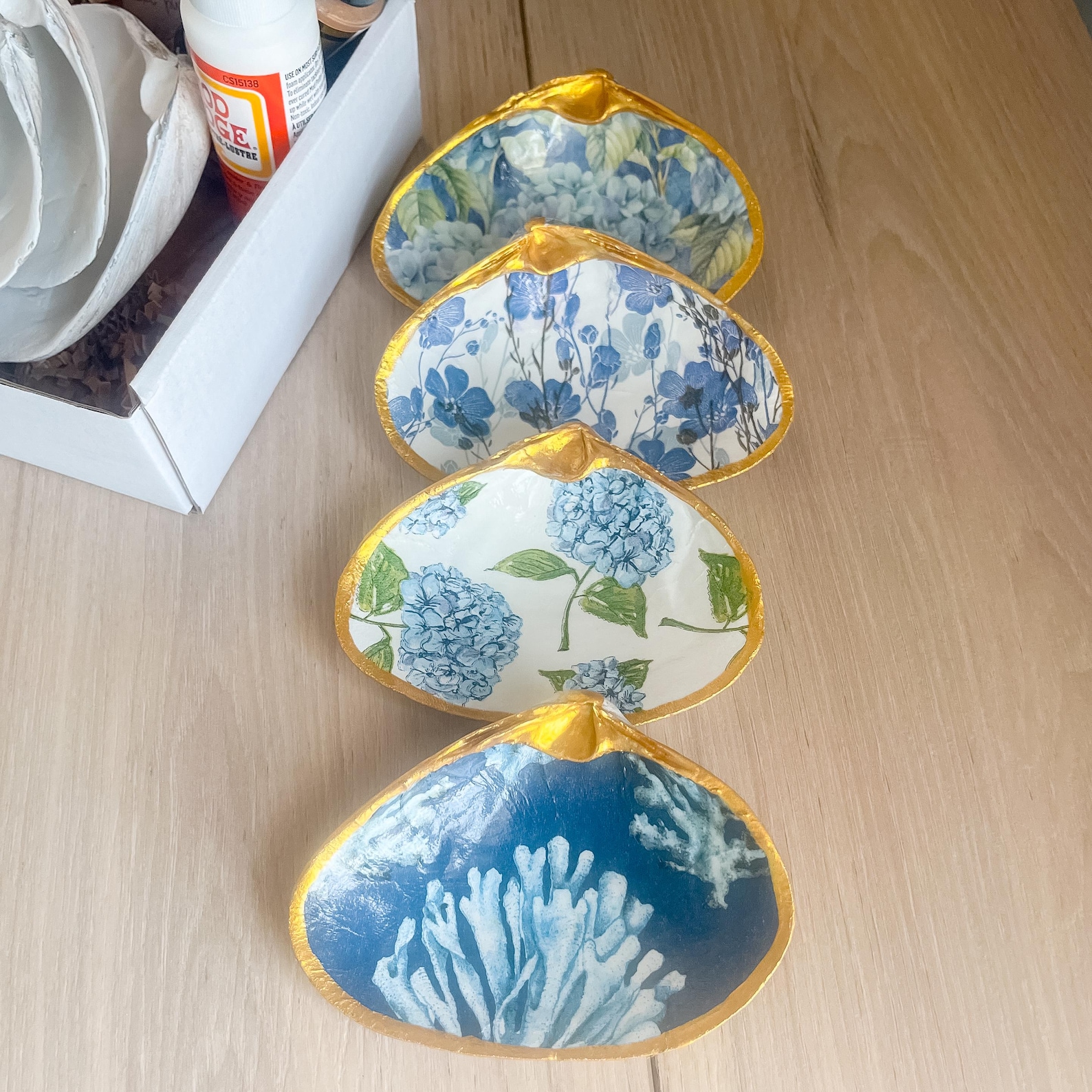 Blue Decoupage Clam Shell Kit, DIY Shell Kit, Party Favor, Crafting ...