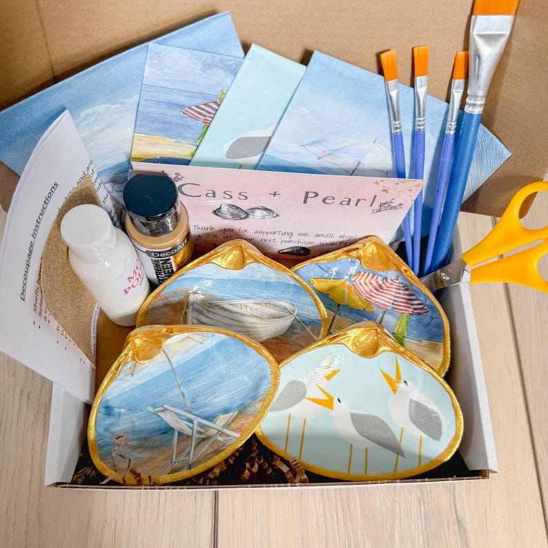 Seashore Decoupage Clam Shell Kit: DIY Crafting Gift - Etsy