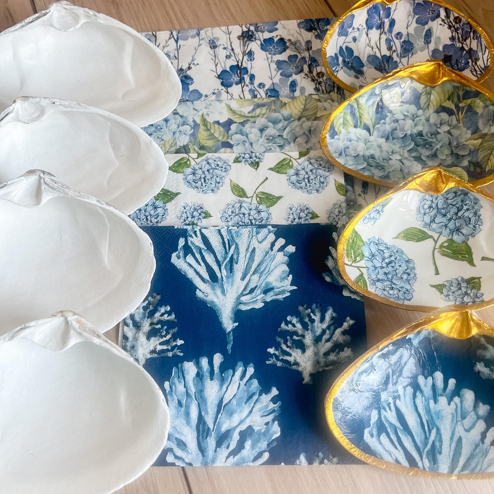 Blue Decoupage Clam Shell Kit, DIY Shell Kit, Party Favor, Crafting ...