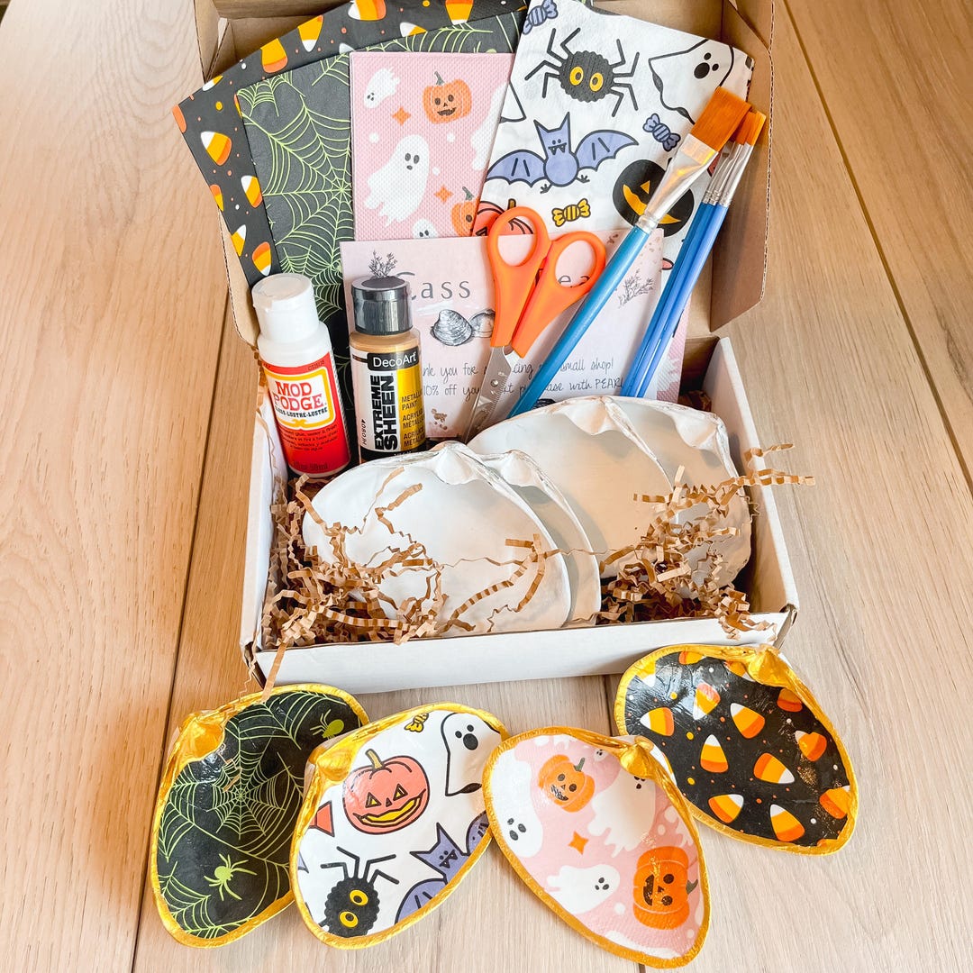 Halloween Decoupage Clam Shell Kit, Halloween Craft, DIY Shell Kit ...