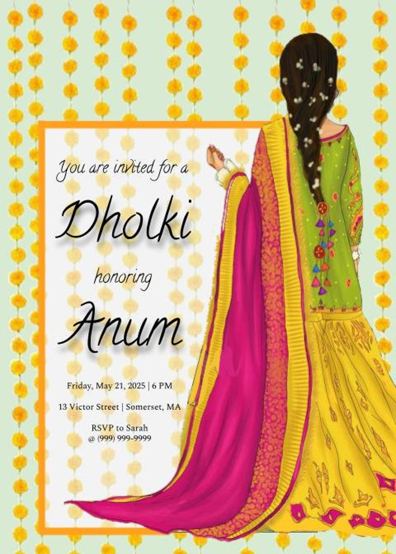 Dholki, Mehndi, Mayoun Invitation, Marigold, Dholki Invitation ...