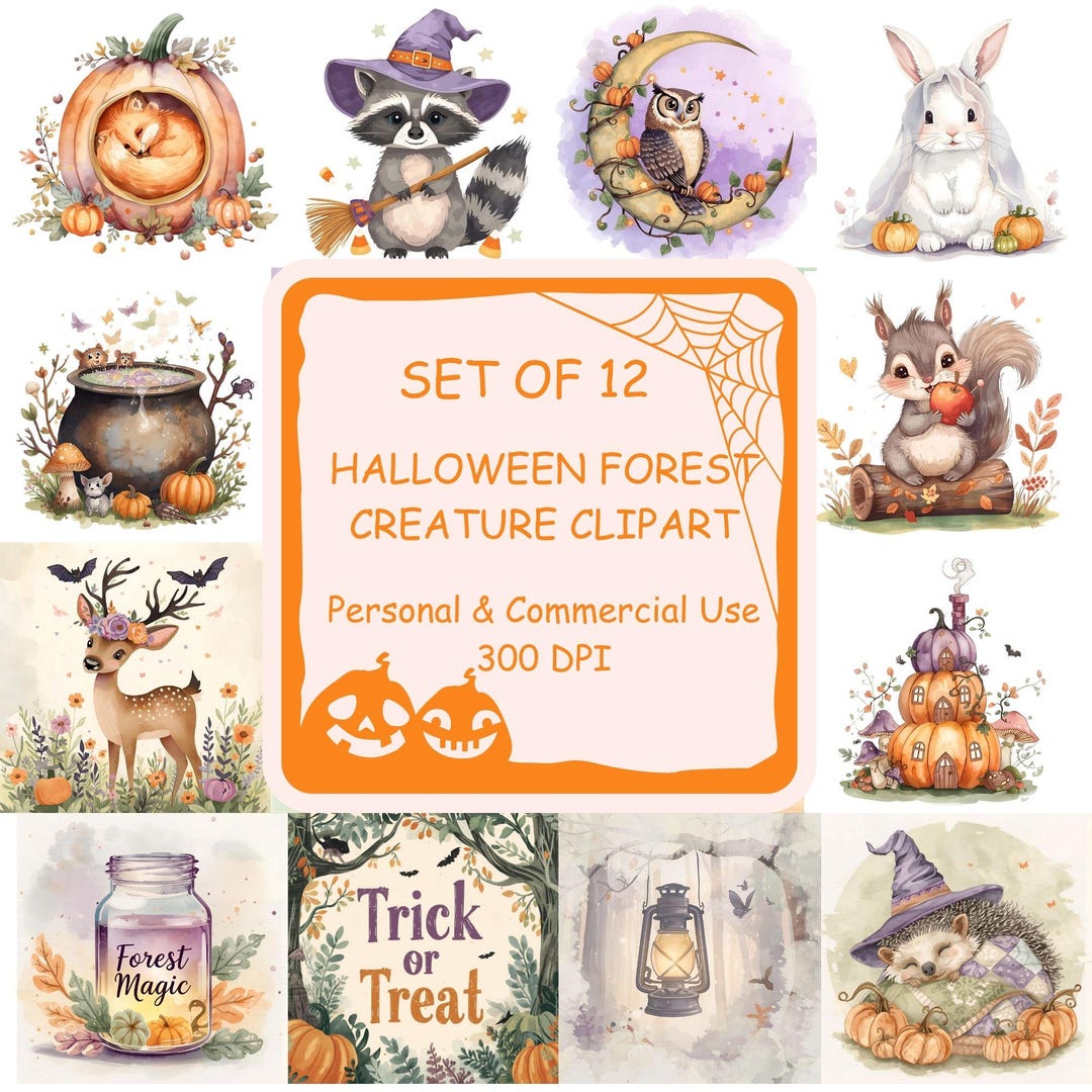 Halloween Woodland Animals Clipart Pack | Whimsical Watercolor Fall ...