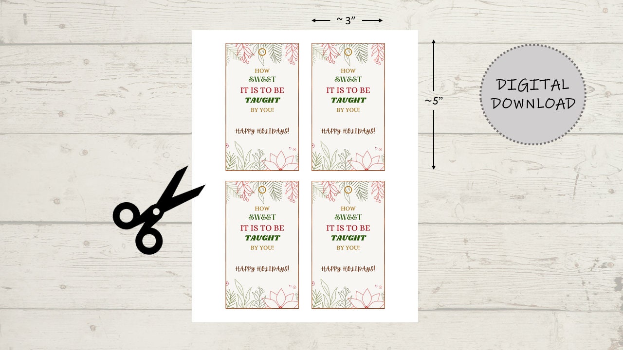 Printable Christmas Teacher Gift Tag Happy Holiday How Sweet - Etsy