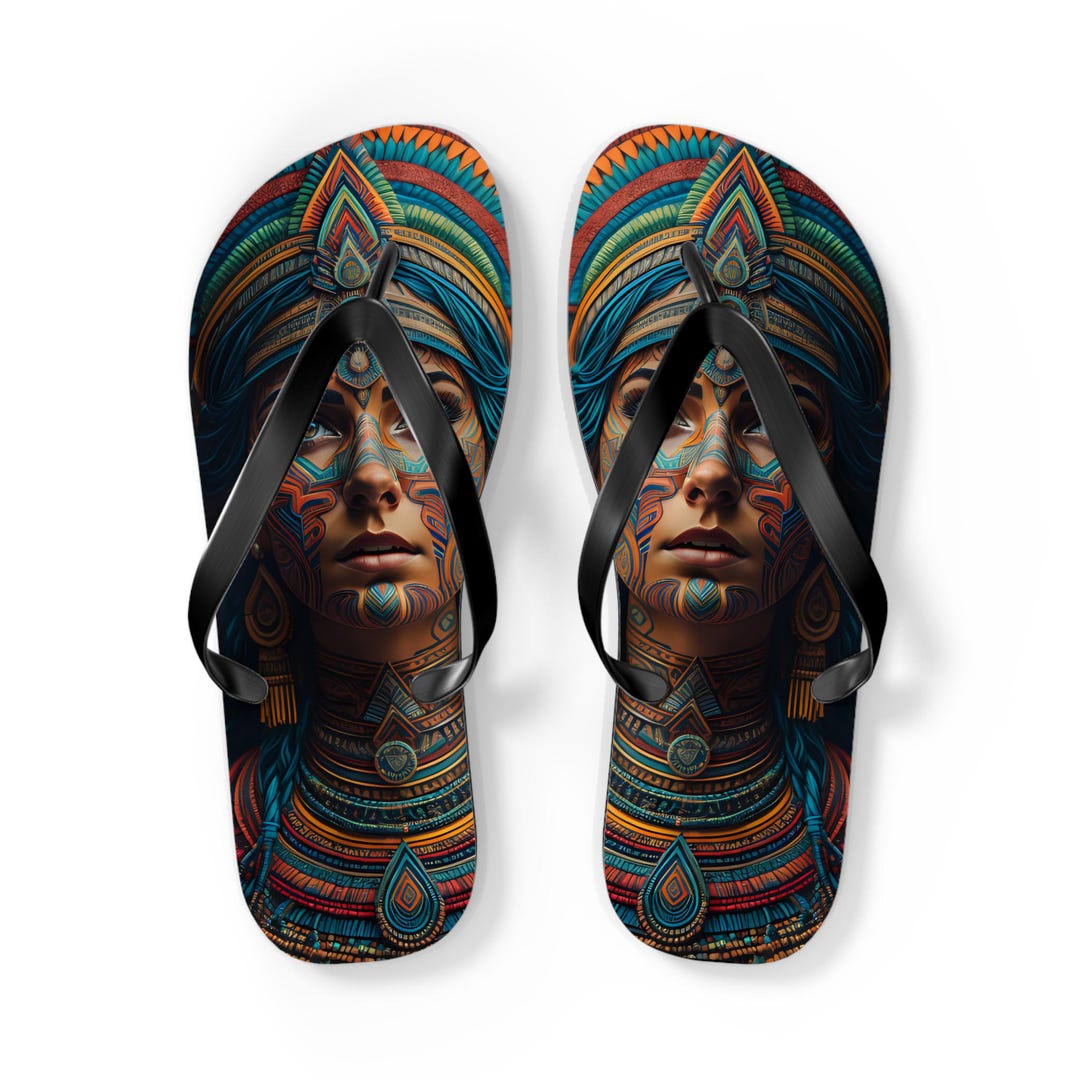 Aztec Art Flip Flops Boho Chic Summer Sandals, Ethnic Design Beach ...