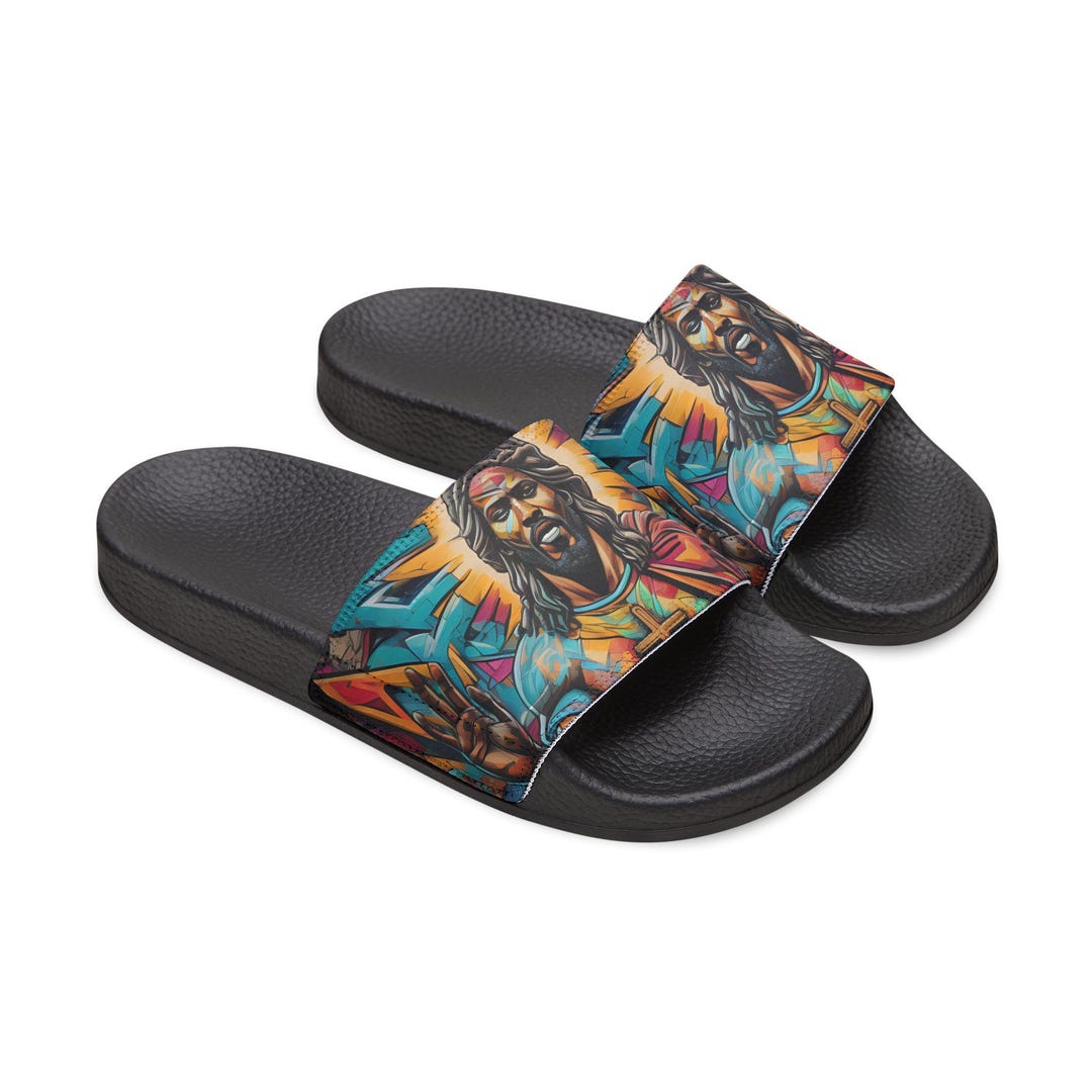 Black Jesus Grafitti Art Slides, Men's Removable-strap, Beach Shoes ...