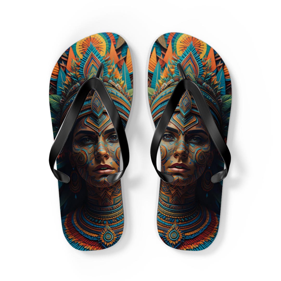 Aztec Art Flip Flops - Boho Chic Summer Sandals, Ethnic Design Beach ...