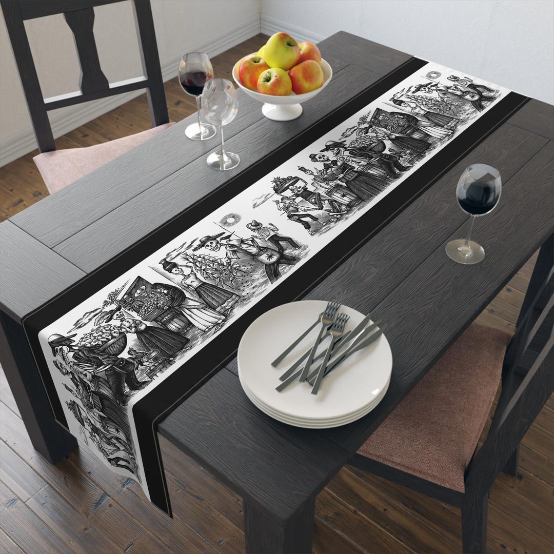 Market, Day of the Dead Table Runner, Halloween Home Decor, Line Art ...