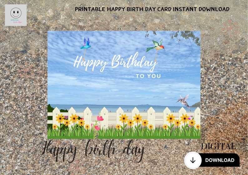 Printable Birthday Card Instant Download 7x5 Inch Cards for Birthday ...