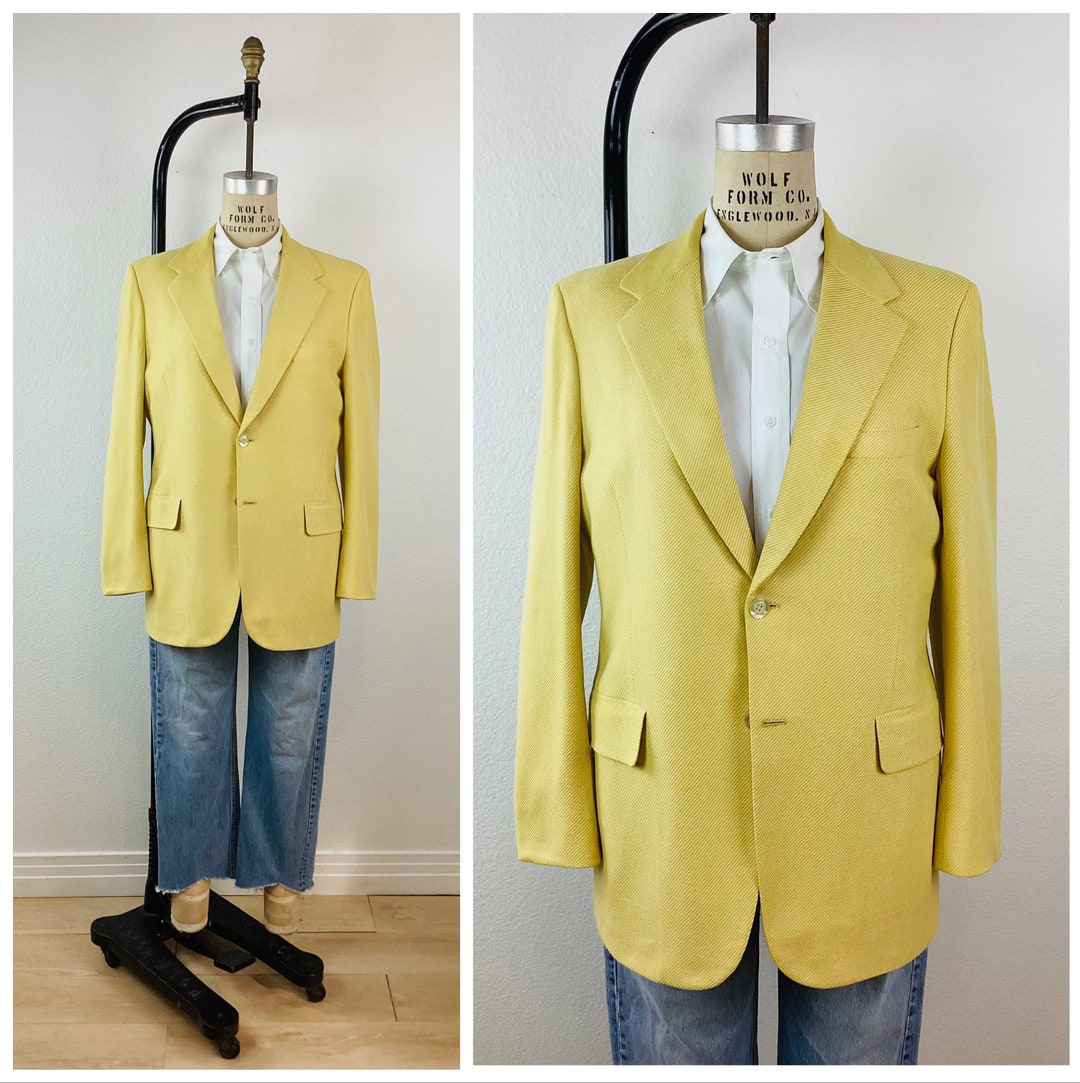 Vintage YELLOW 100% CASHMERE Mens Blazer Jacket / Sports Coat / Sports ...