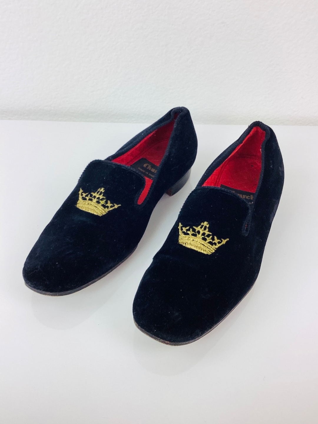 Vintage BLACK VELVET CHURCH Gold Metallic Crown Embroidered Slipper ...