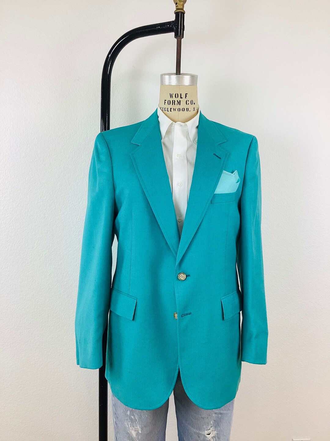 Vintage 1970s TURQUOISE BLUE Mens Blazer Jacket / Sports Coat / Sports ...