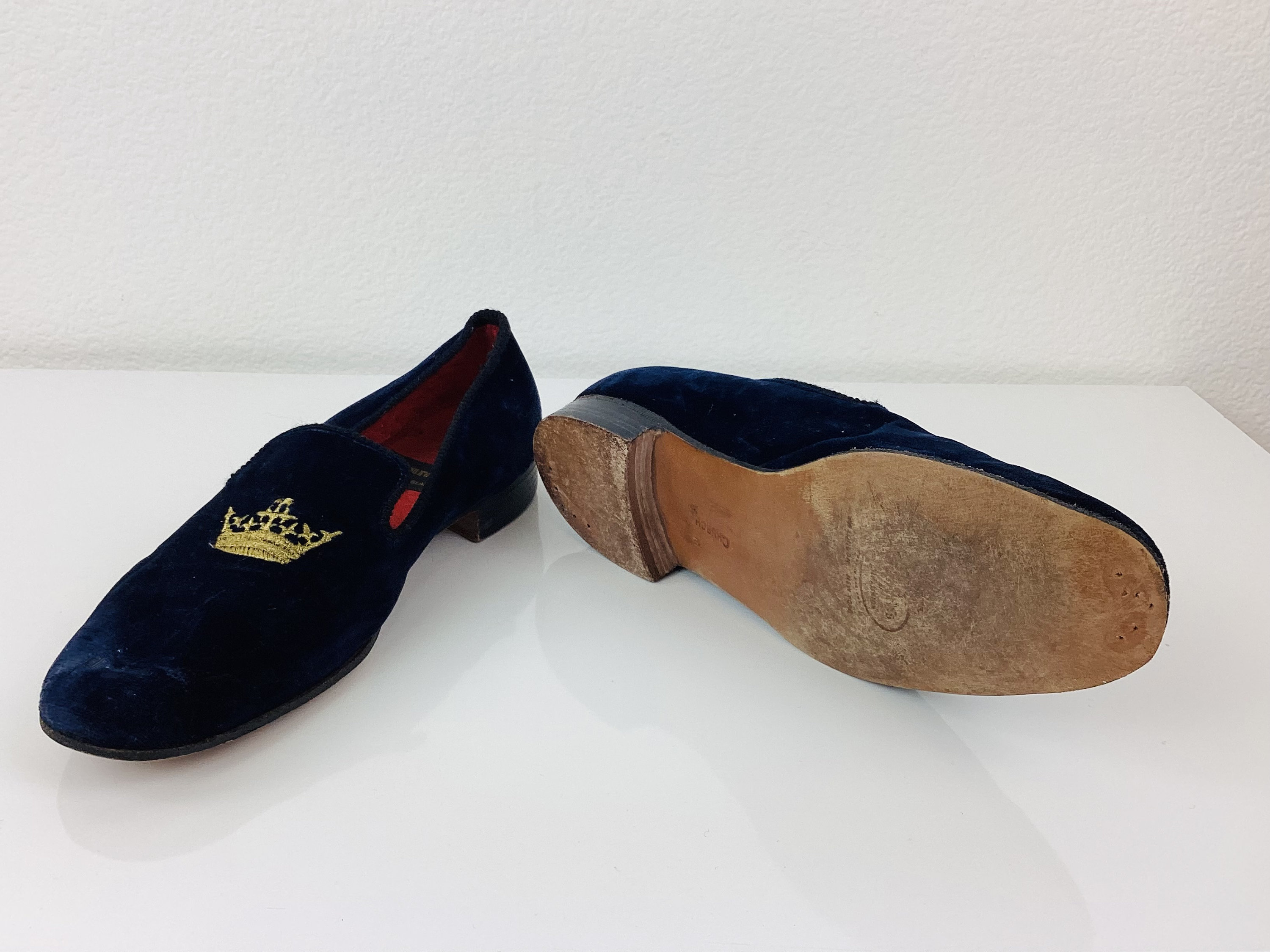 Vintage MIDNIGHT Blue VELVET CHURCH Gold Metallic Crown Embroidered ...