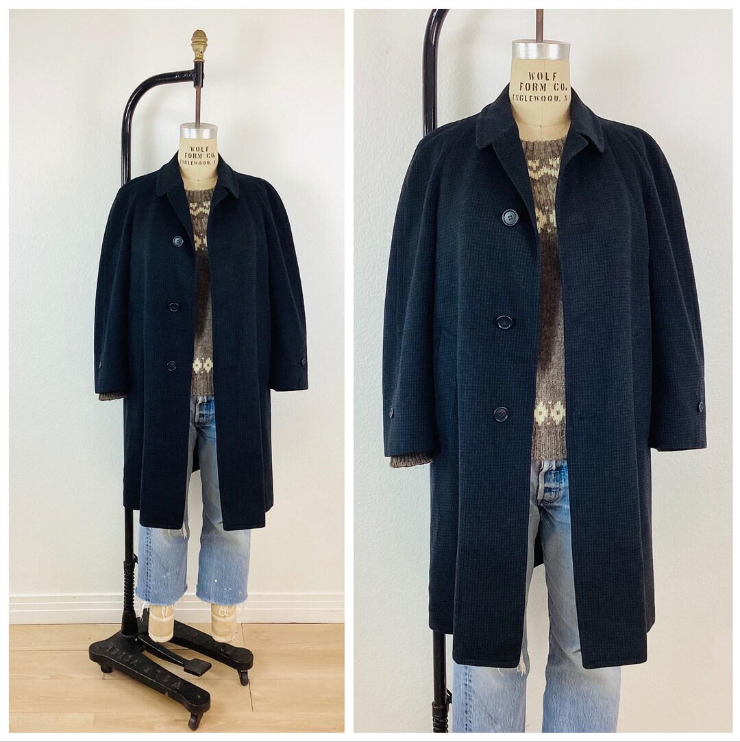 Vintage 1950s BLACK CHECKERED WOOL Overcoat / Coat / Trad Style - Etsy