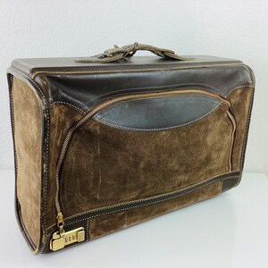 Vintage 1970s CARRY ON & Overnight SUITCASE Brown Suede and Leather ...