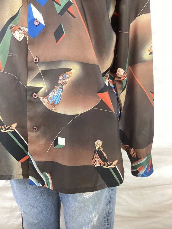 Vintage 1970s SURREALIST GEOMETRIC PHOTO Shirt Butter… - Gem