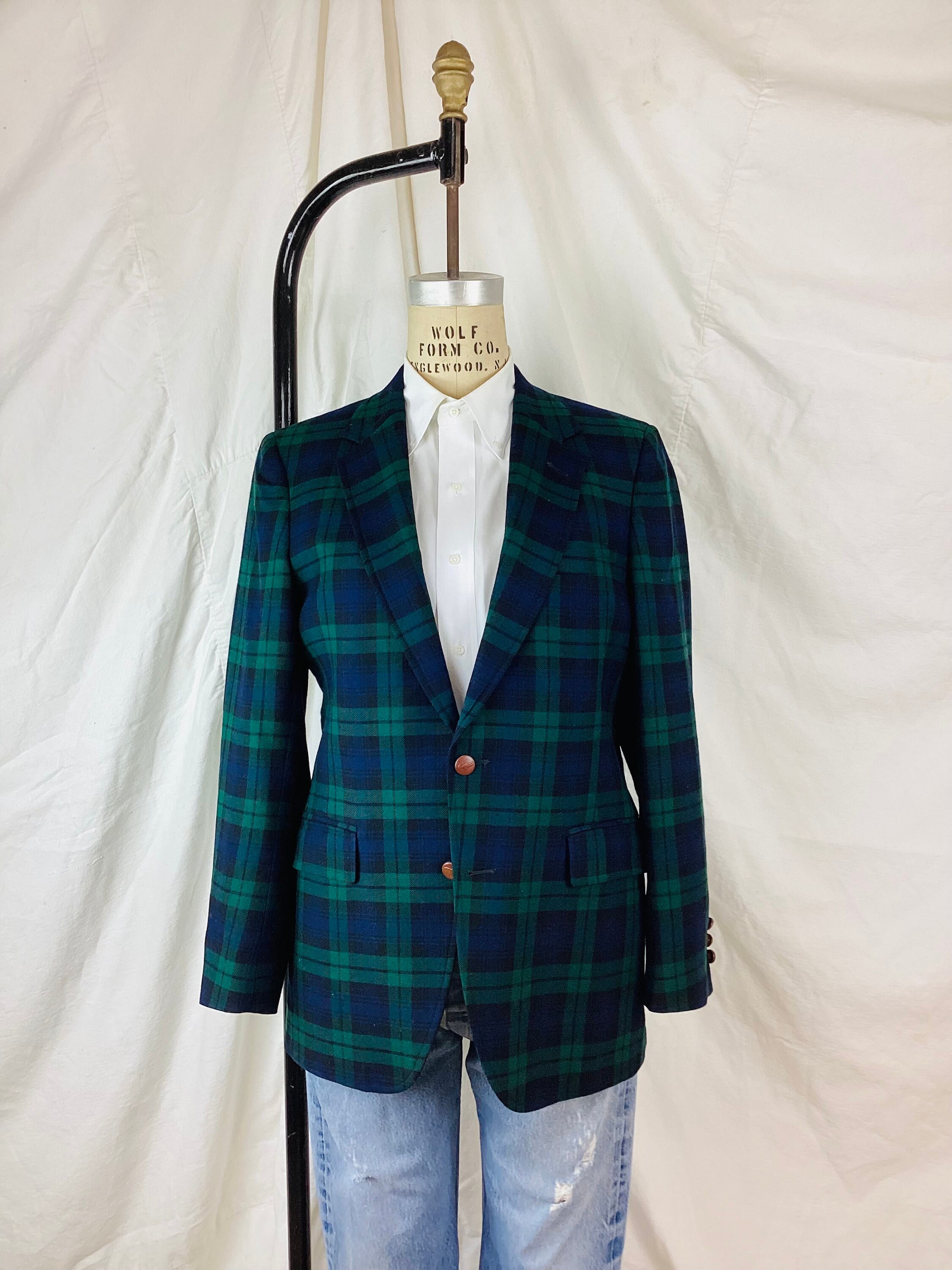 Vintage IZOD BLUE & GREEN Plaid Mens Blazer / Sports Coat / Sports ...