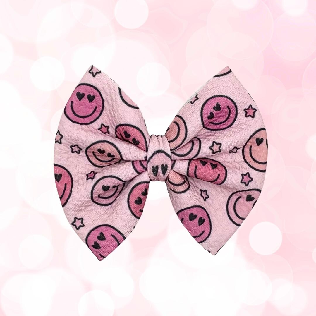 PINK SMILEYS | Baby or Toddler Bow - Etsy