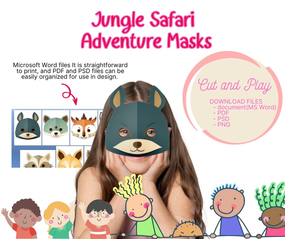 12 Jungle Safari Adventure Masks Kid-friendly DIY Printable Animal ...