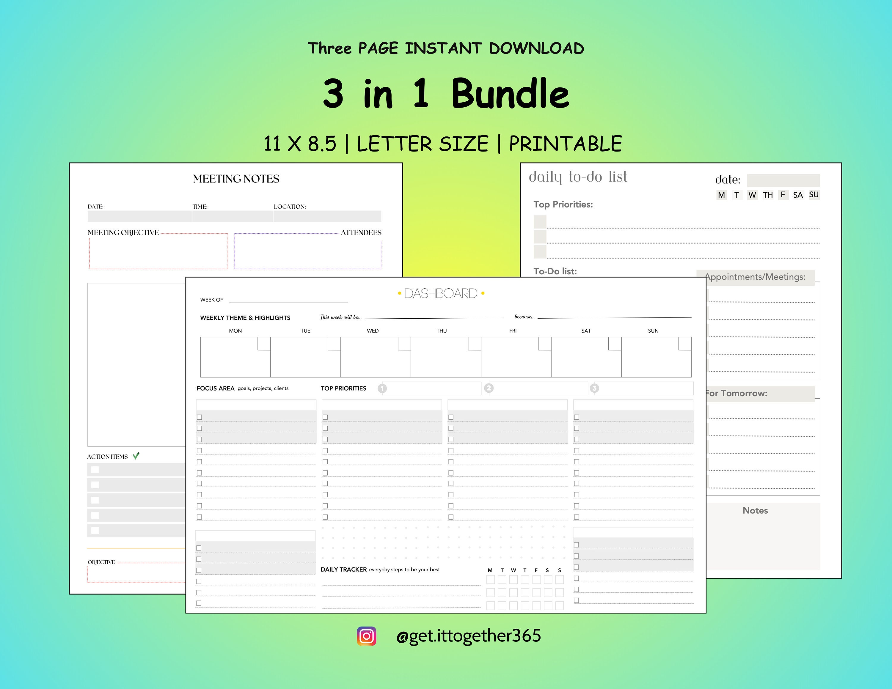 3 in 1 Productivity Bundle, Weekly Dashboard Planner, Desktop Planner ...