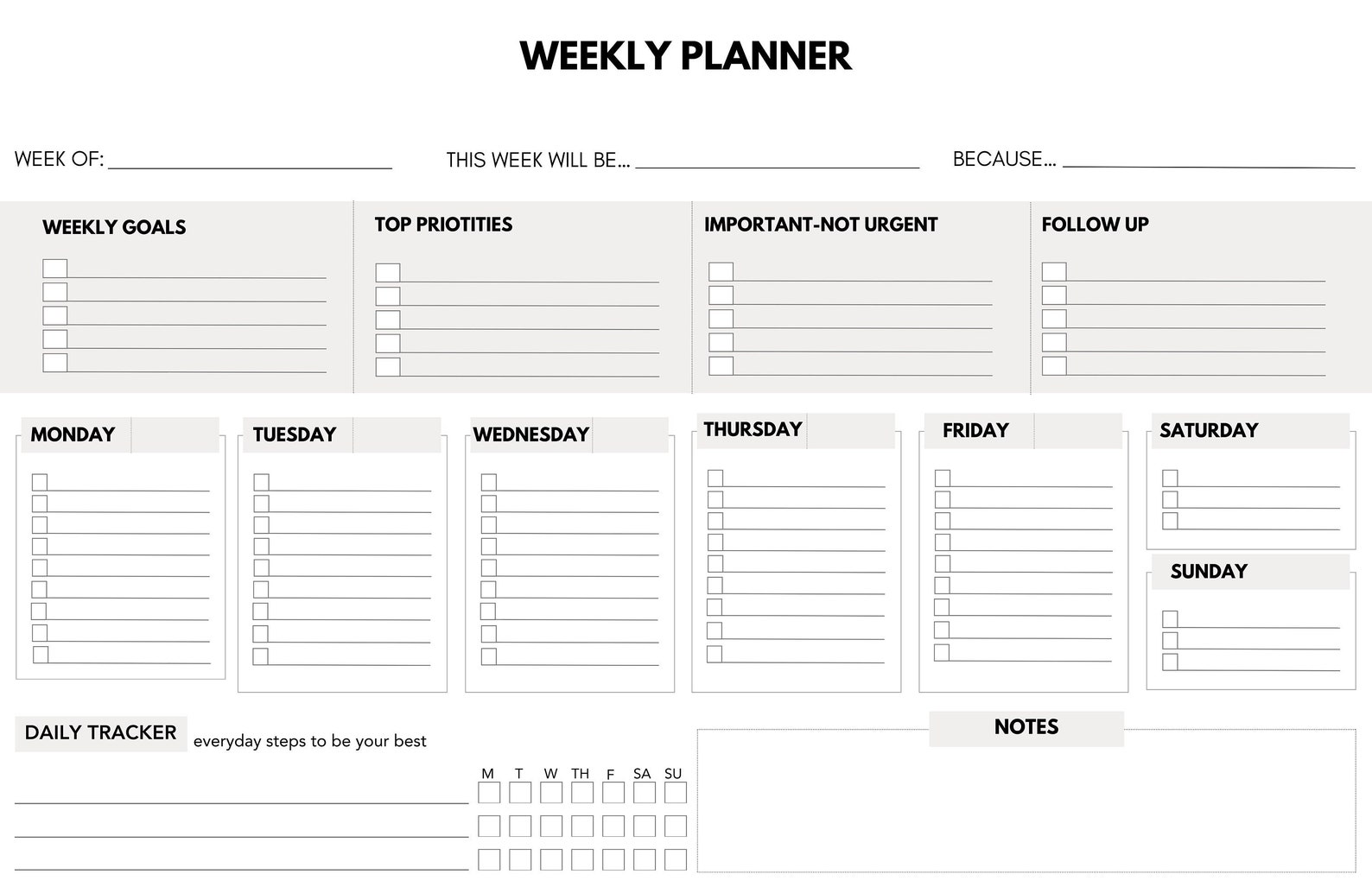 Dashboard Weekly Planner / Planning / Weekly Goal Setting ...