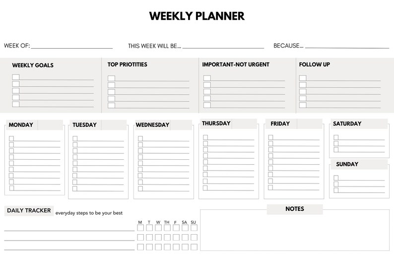 Dashboard Weekly Planner / Planning / Weekly Goal Setting ...