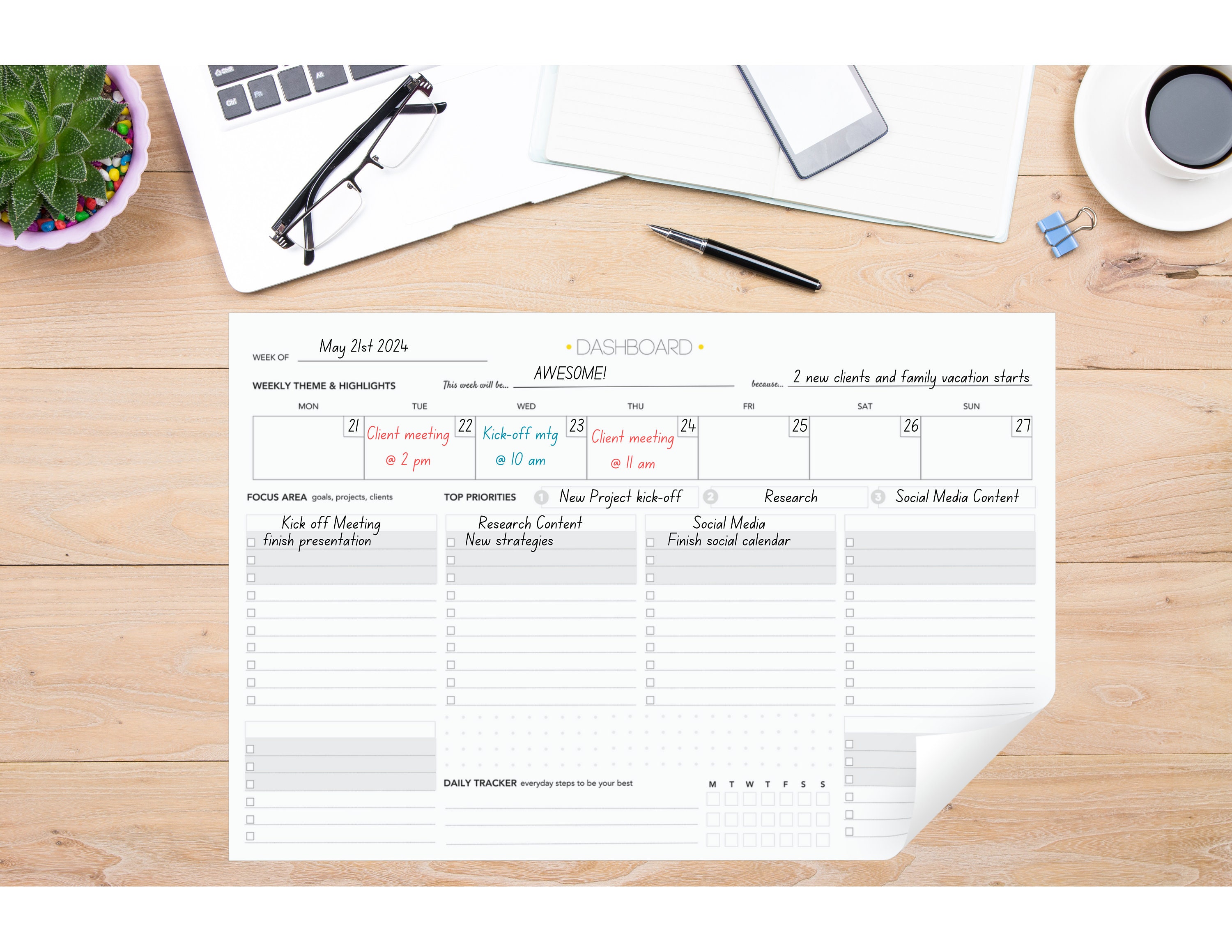 3 in 1 Productivity Bundle, Weekly Dashboard Planner, Desktop Planner ...