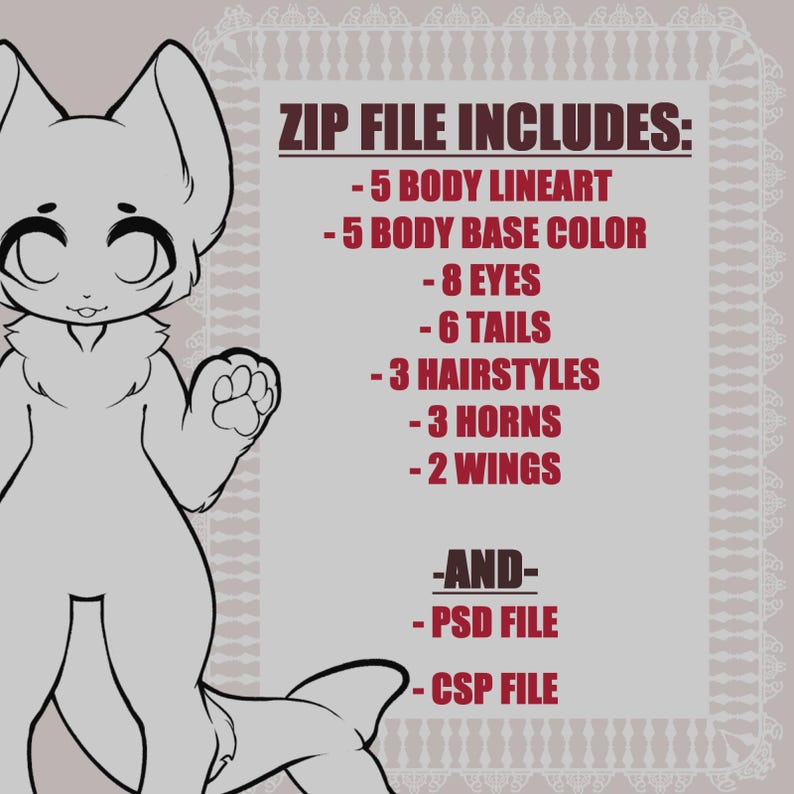 Kemono Reference Base (anthro Fursona) Character Sheet P2u - Etsy