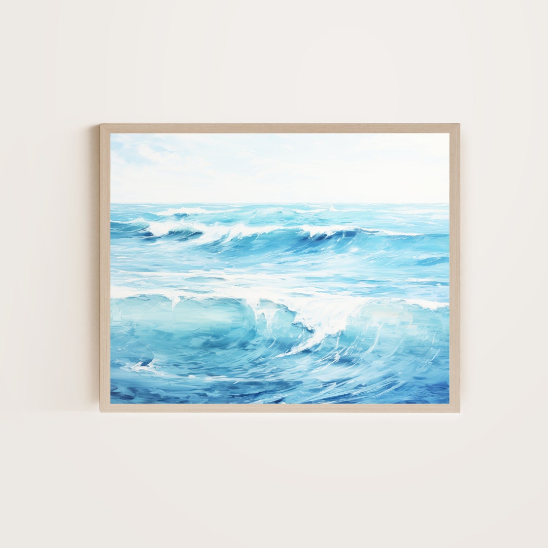 Retro Soft Blue Ocean Print | Beach House Decor | Coastal Printable ...
