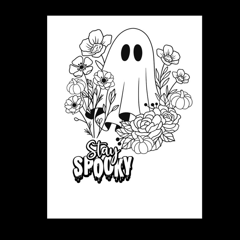 Spooky Ghost Halloween Coloring Page for Kids and Adults Funny Ghosts ...