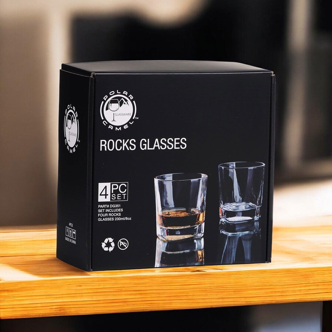 Logo Engraved Square Rocks Glass Set of 4 8 Oz Clear Rocks Glass - Etsy