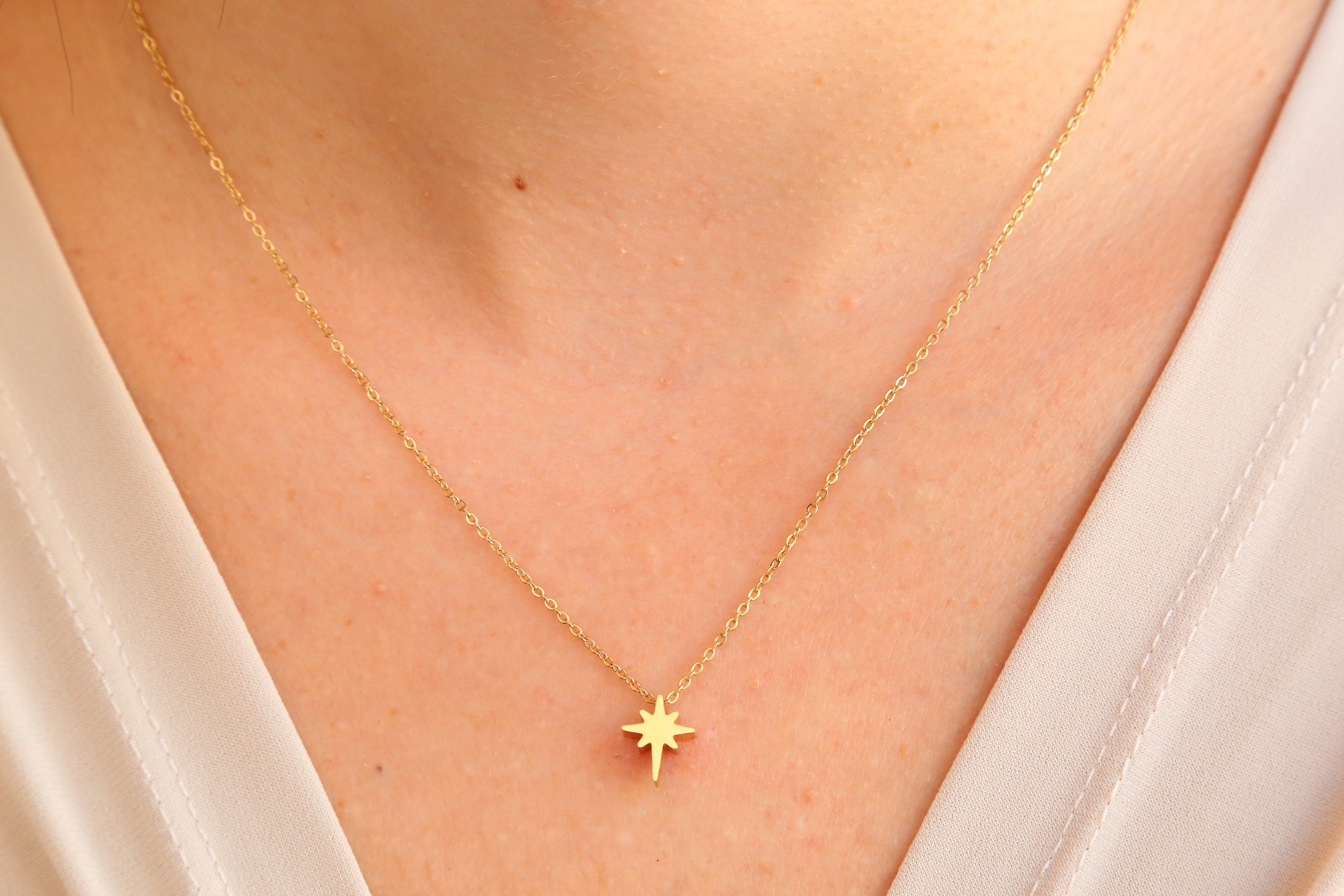 Gold Pole Star Necklace 14K Gold North Star Necklace - Etsy