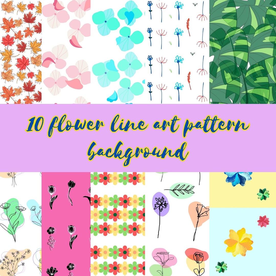 10 Flower Line Art Pattern Background: Abstract Floral Boho - Etsy
