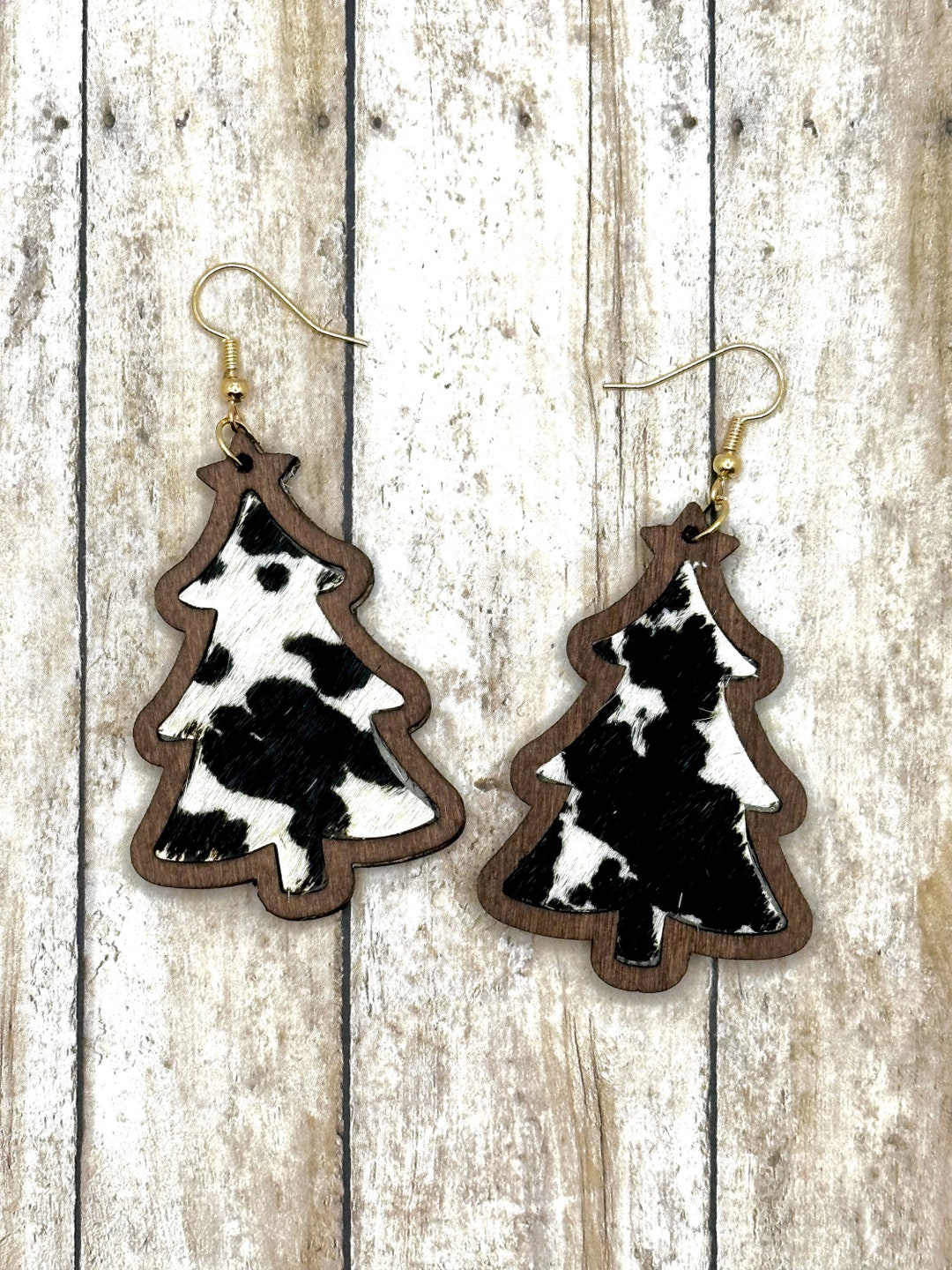 Cow Print Western Cowgirl Christmas Tree Earrings - Etsy