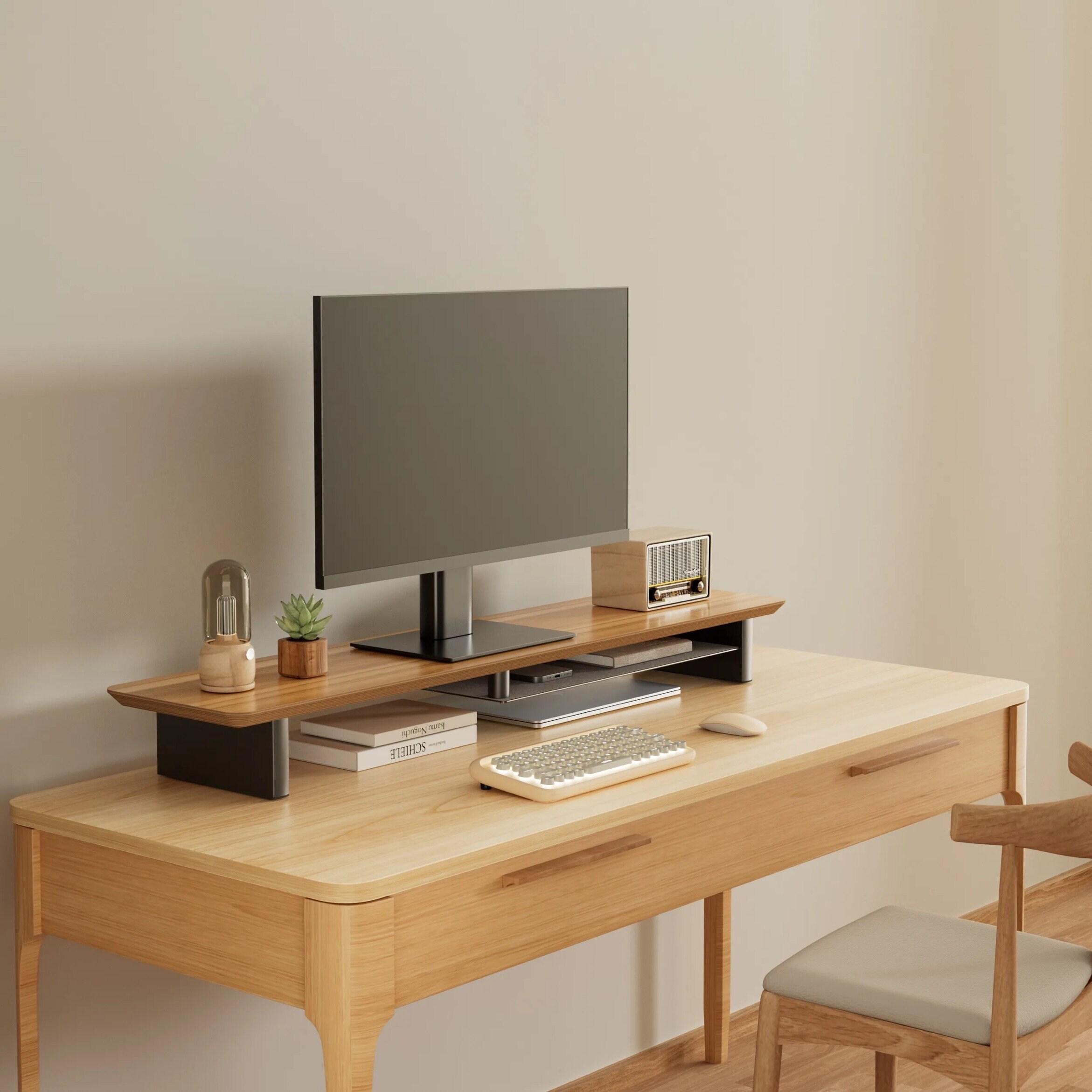 Sophisticated Walnut Veneer Monitor Stand With Chic Aluminium Legs and ...