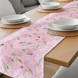 Pink Hydrangea Table Runner: Romantic Shabby Chic Cotton Linen - Etsy