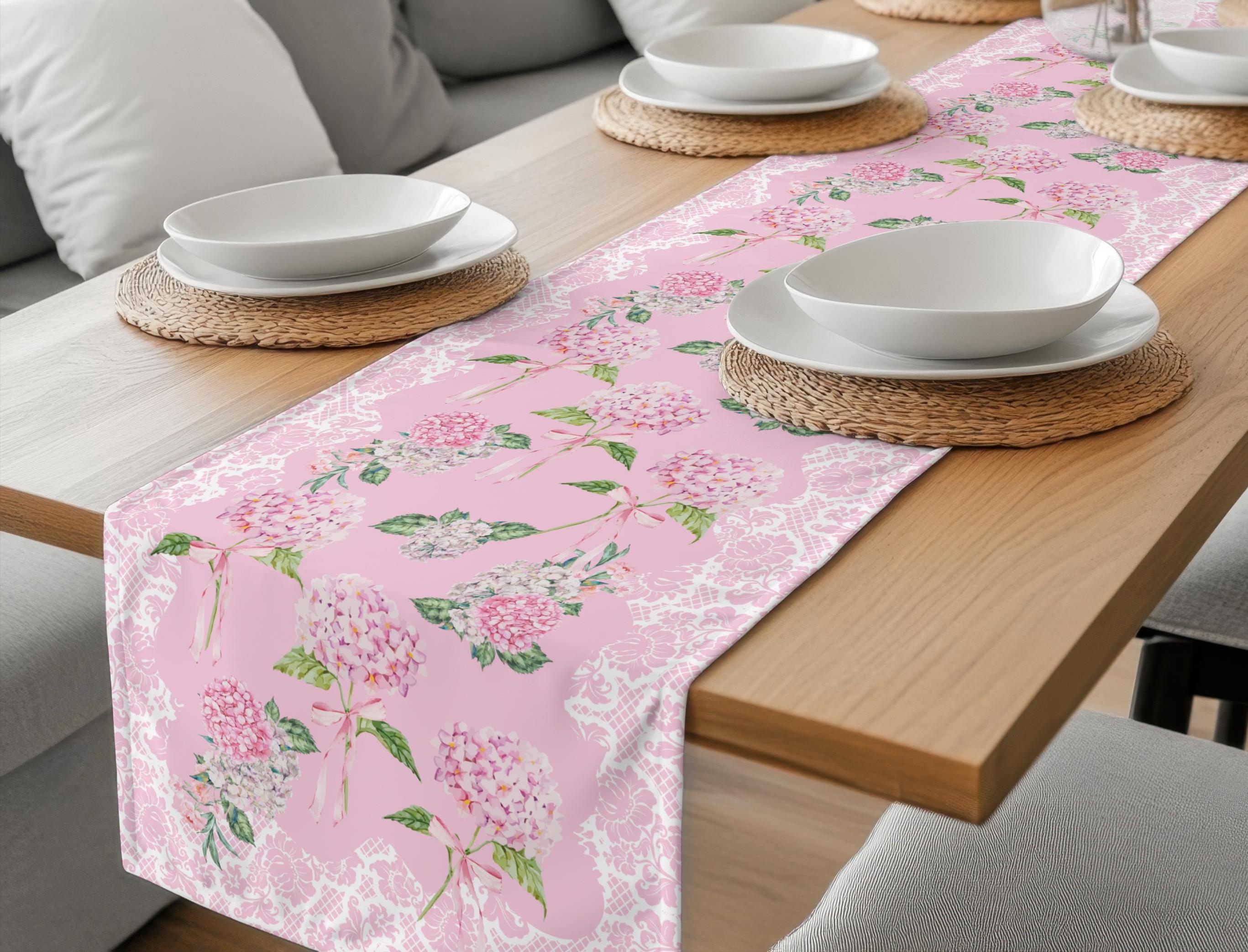 Pink Hydrangea Table Runner: Romantic Shabby Chic Cotton Linen - Etsy