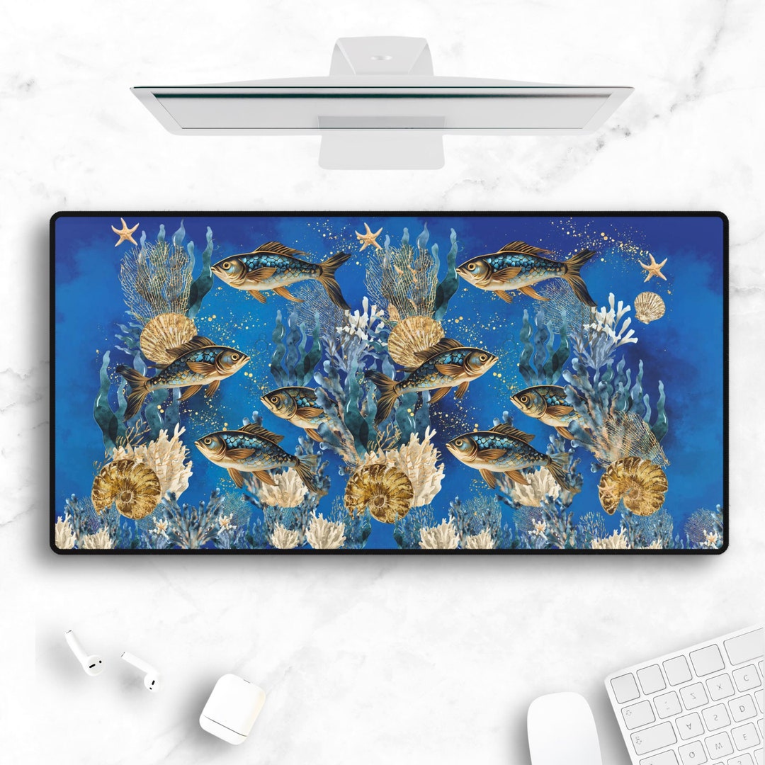 Underwater Desk Mat Waterproof Blue Nautical Office Decor Ocean Theme ...