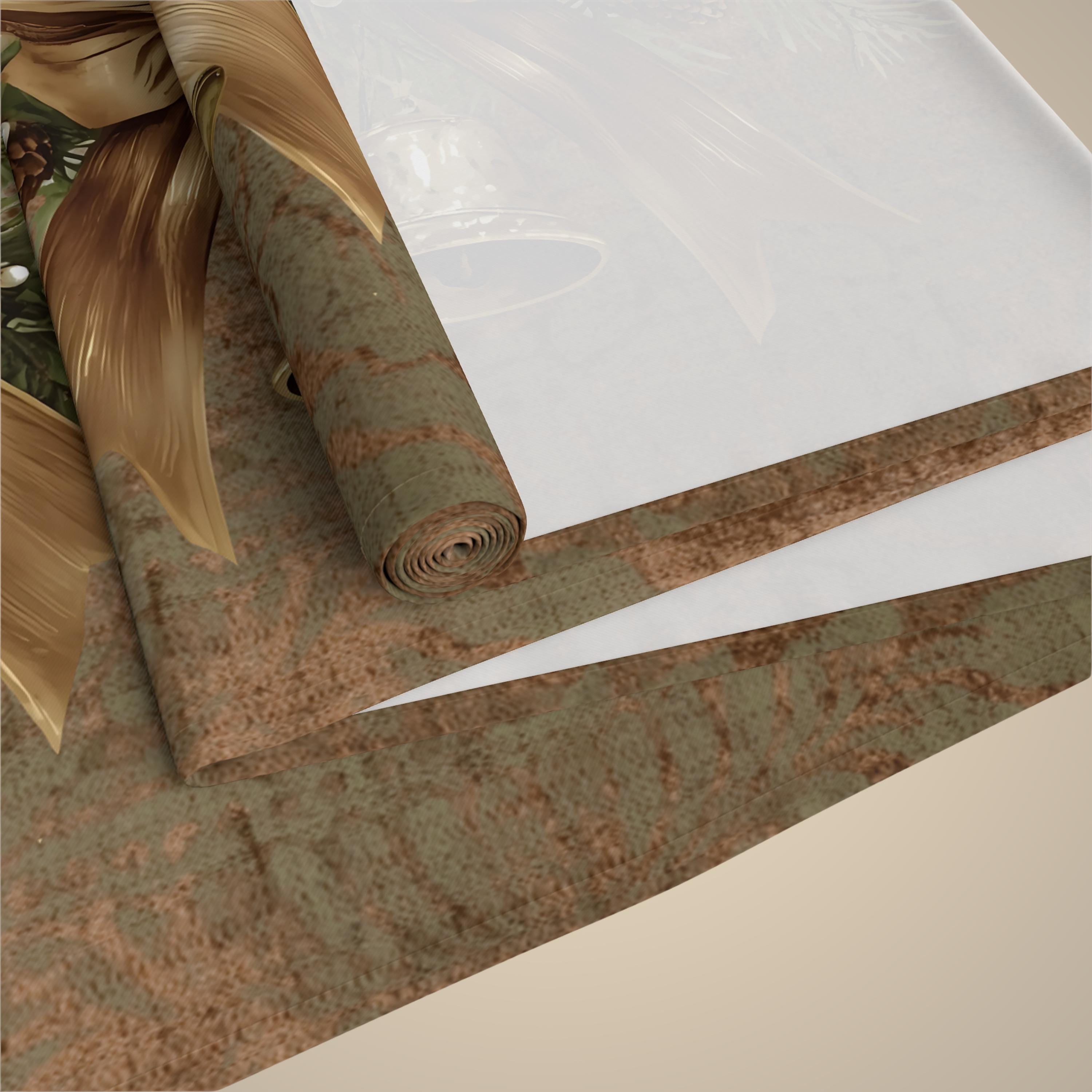 Vintage Christmas Table Runner: Bells & Gold Bows, Rustic Holiday Decor ...