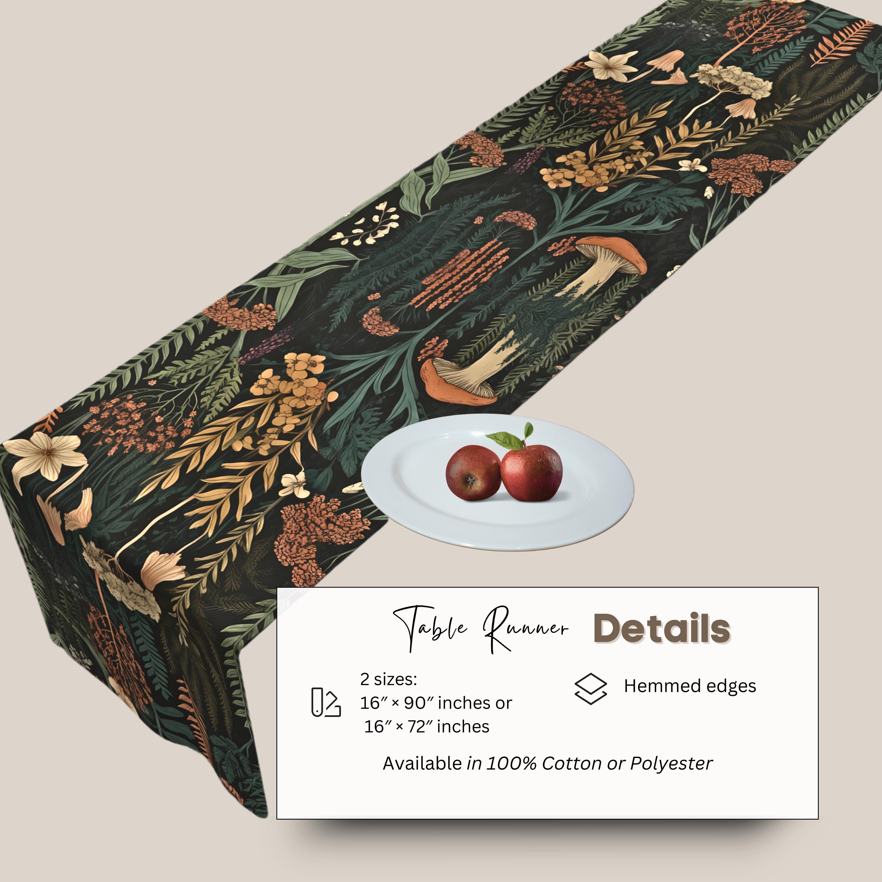 Cottagecore Table Runner: Autumn Botanical, Mushrooms & Ferns - Etsy