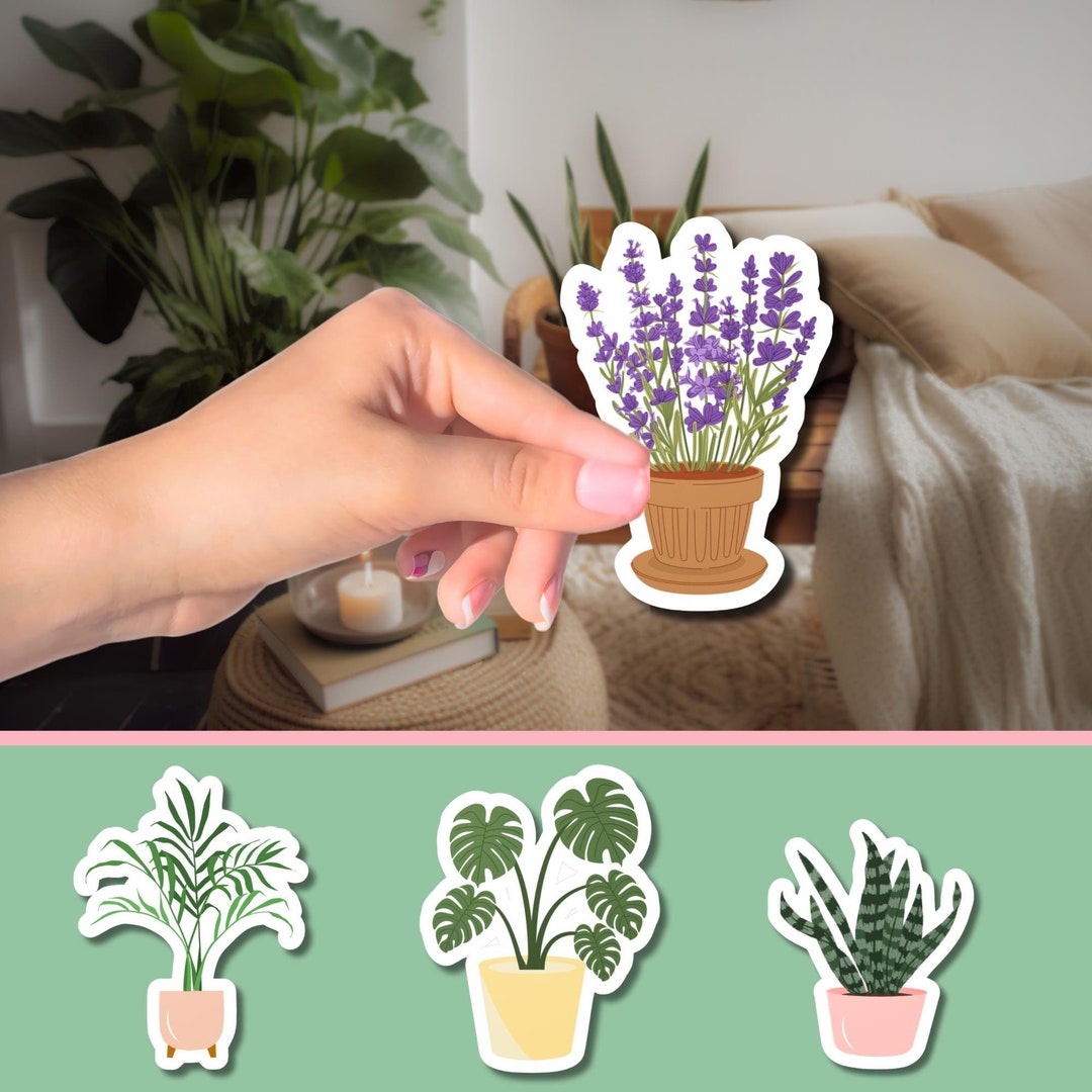 Green Plant Stickers, Potted Plant Floral Decals Stickers for Laptop ...