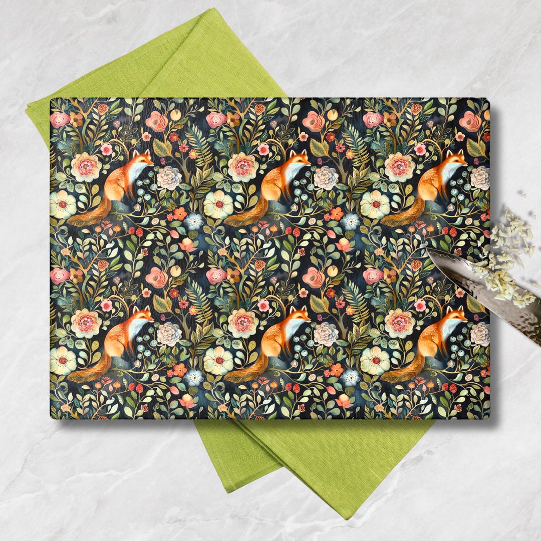 Cottagecore Fox Tempered Glass Cutting Board: Floral Kitchen Decor - Etsy