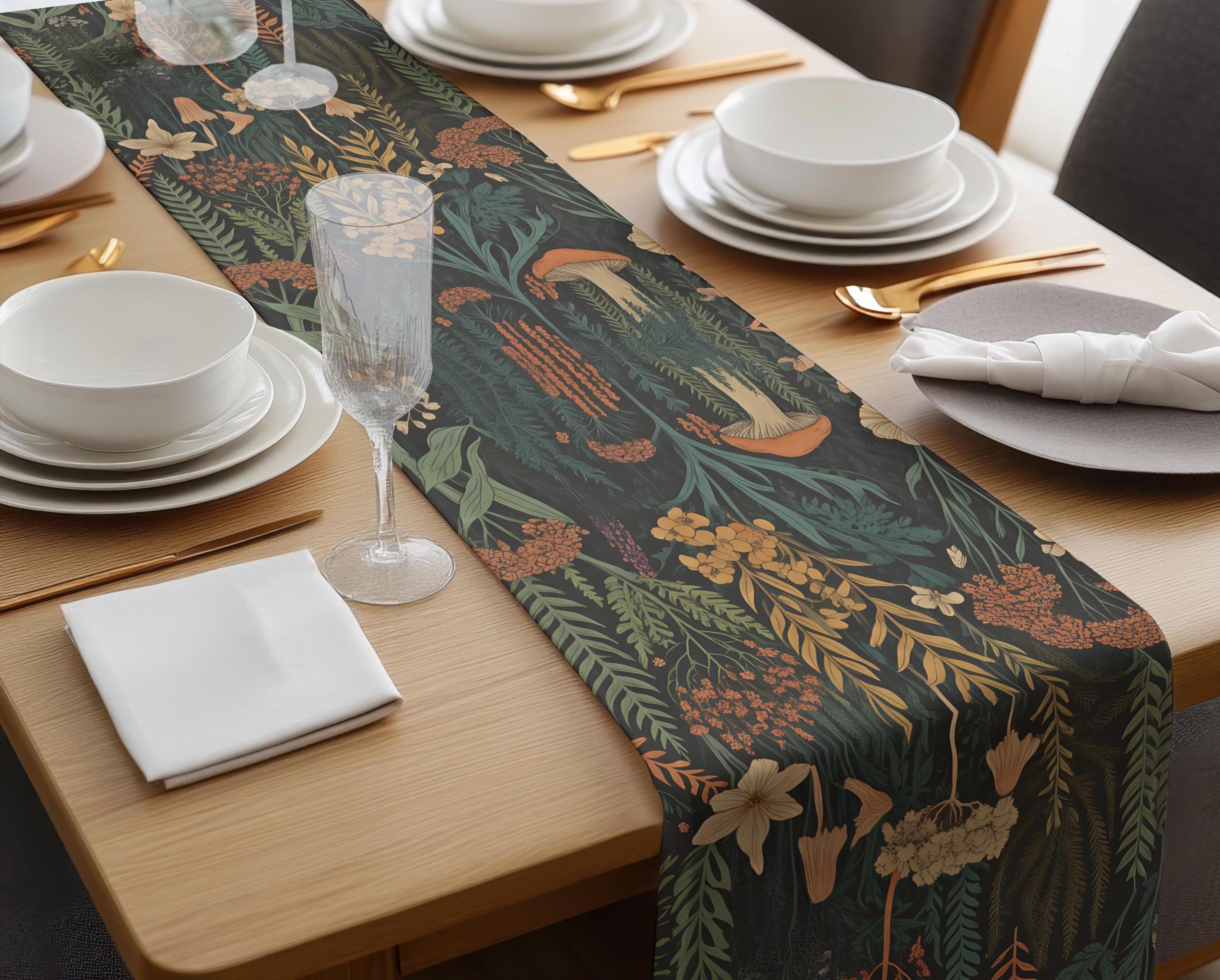 Cottagecore Table Runner: Autumn Botanical, Mushrooms & Ferns - Etsy